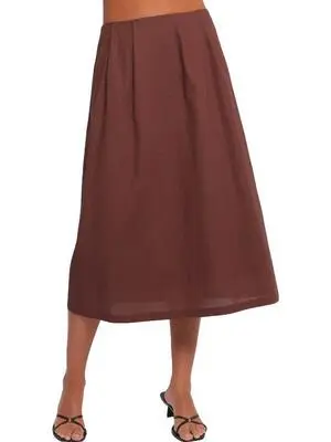 PETAL & PUP Cotton Blend Midi Skirt - Brown