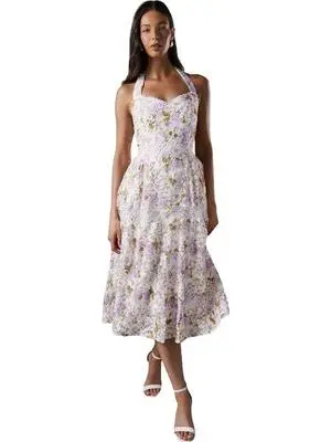 Coast Printed Lace Halterneck Midi Dress - White