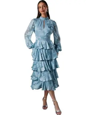 Coast Jacquard Tiered Maxi Dress - Ice Blue