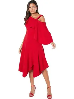 Coast One Shoulder Ruffle Crepe Midi Dress - Red