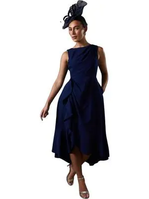 Coast Crepe Low Back Ruffle Dress Navy