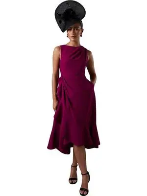 Coast Coast Crepe Low Back Ruffle One Shoulder Dress Raspberry