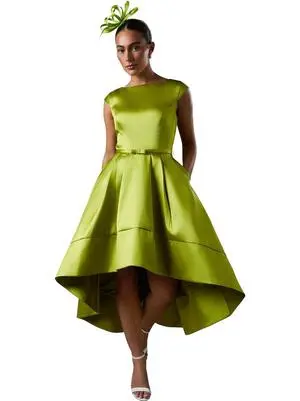 Coast High-low Twill Midi Dress With Open Back - Chartreuse