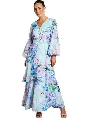 Coast Long Sleeve Chiffon Belted Maxi Dress - Blue