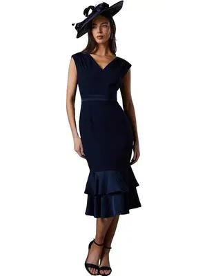 Coast Satin Back Crepe Peplum Dress - Navy