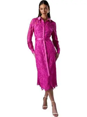 Coast Lace Shirt Dress With Belt - Magenta