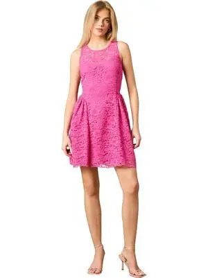 OASIS High Neck Lace Mini Dress - Pink