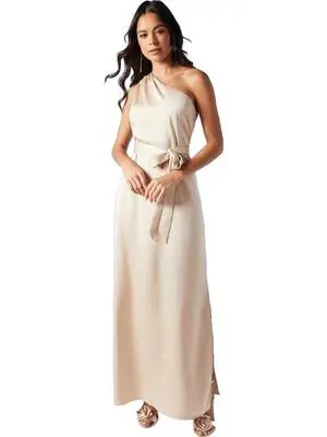 OASIS One Shoulder Satin Maxi Dress - Champagne