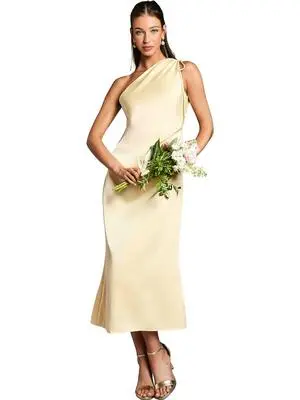 OASIS One Shoulder Satin Bridesmaids Dress - Butter