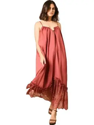 OASIS Babydoll Lace Maxi Dress - Rust