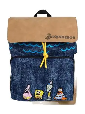 NICK SPONGEBOB Denim & Nubuck Backpack With Embroidered Patch - Multi