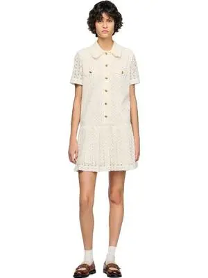 Sandro Lace Mini Shirt Dress - Ecru