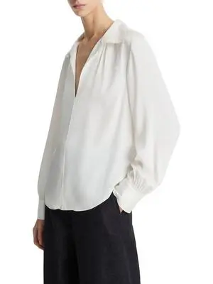 Vince Smocked Silk Blend Shirt Off White