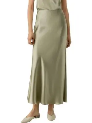 Lilysilk Double-Faced Silk Charmeuse Maxi Skirt Artichoke