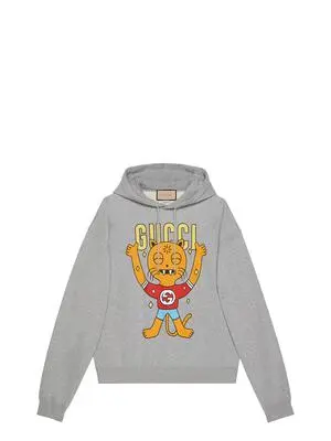 Gucci Cat Print Cotton Hoodie - Grey