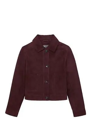 REISS Patch-pocket Suede Jacket - Burgundy