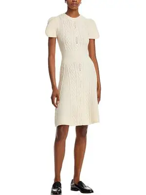 3.1 Phillip Lim Wool Cable Knit Mock Neck Dress - Ivory