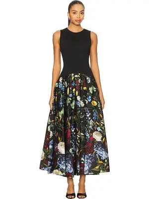 Alice + Olivia Adley Sleeveless Drop Waist Flare Midi Dress - Social Hour Black
