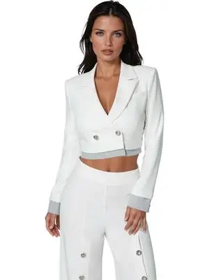 Bebe Cropped Eyelet Blazer - White Alyssum /grey Melange