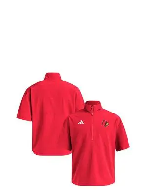 Adidas Louisville Cardinals Woven Quarter-zip Short Sleeve Pullover - Red