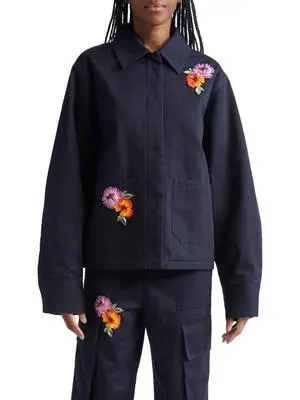 AREA Flower Embellished Chore Jacket - Midnight Blue