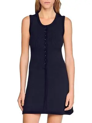 Sandro Rib Knit Mini Dress - Black