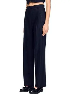 Sandro Striped Rhinestone Trousers - Navy Blue