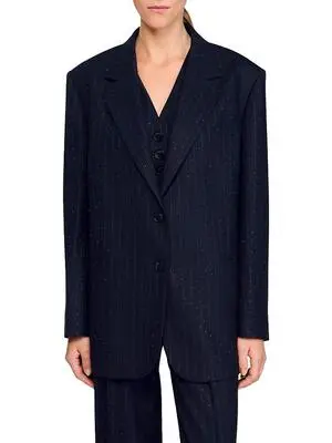 Sandro Striped Rhinestone Suit Jacket - Navy Blue