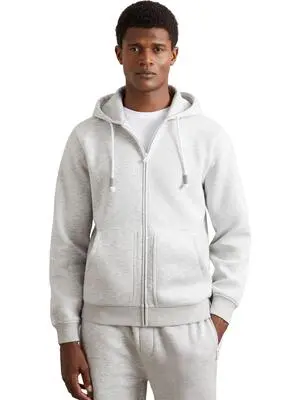 REISS Cotton-blend Zip-through Hoodie - Grey