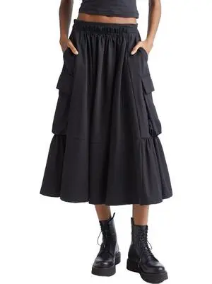 R13 Gathered Cargo Midi Skirt - Black