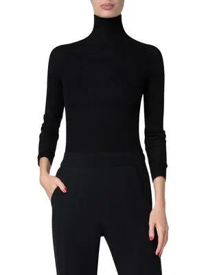 Akris Cashmere & Silk Rib Funnel Neck Sweater - Black