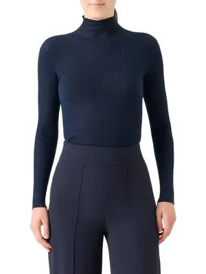 Akris Cashmere & Silk Rib Funnel Neck Sweater - Dark Navy