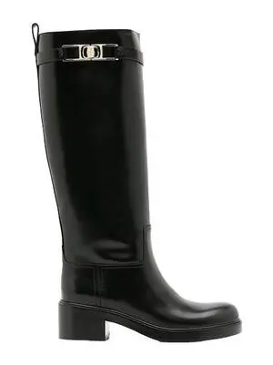 FERRAGAMO Gancini 55mm Knee High Boots - Black