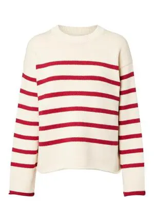 Velvet By Graham & Spencer Lucia Striped Cotton And Cashmere Sweater - White