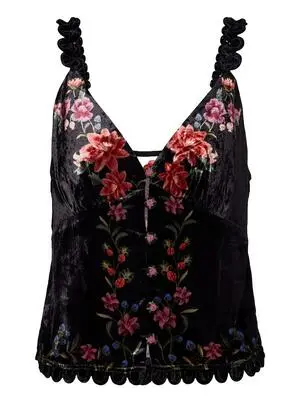 Farm Rio Floral Velvet Top - Black