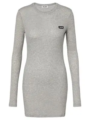 Miu Miu Cotton Jersey Crewneck Mini Dress - Grey