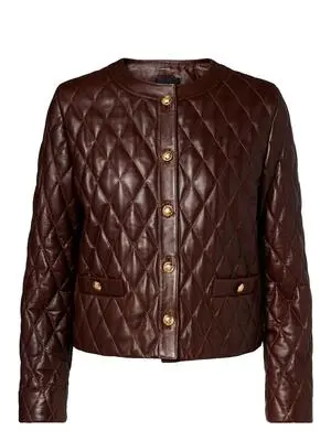 NILI LOTAN Amy Cropped Quilted Leather Jacket - Brown