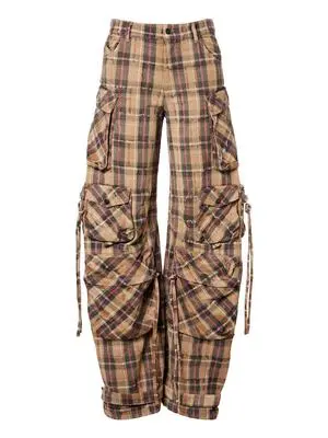Attico Checked Cotton Flannel Cargo Pants - Beige