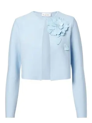 Oscar De La Renta Cropped Floral-appliqué Sequined Jacket - Blue