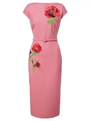 Oscar De La Renta Floral-appliqué Midi Dress - Pink