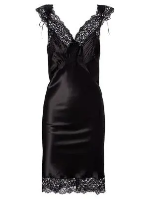 Saint Laurent Lace-trimmed Silk Satin Slip Dress - Black