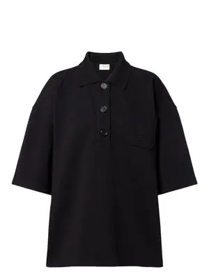 Saint Laurent Embroidered Oversized Cotton Polo Shirt - Black