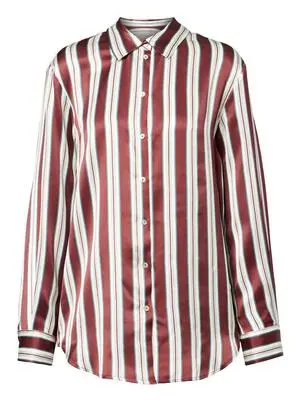 Asceno Striped Silk Satin Pajama Shirt - Multicoloured