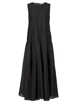 Asceno Rita Gathered Cotton And Silk Midi Dress - Black