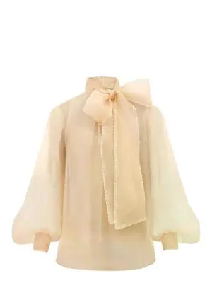 Zimmermann Memento Organza Bow-lace Blouse - Neutrals