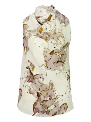 Altuzarra Sleary Horse-print Cowl-neck Top - White