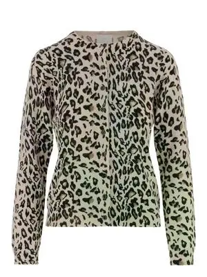 ALLUDE Leopard-print Crew-neck Cardigan - Neutrals
