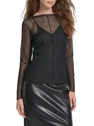 DKNY Exposed Seam Mesh Top