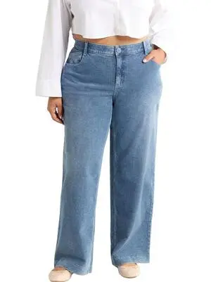 Wit & Wisdom Ab'solution High Waist Wide Leg Corduroy Jeans - Washed Mid Blue