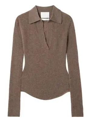 Citizens Of Humanity Simone Ribbed Wool And Cashmere-blend Polo Sweater - Brown